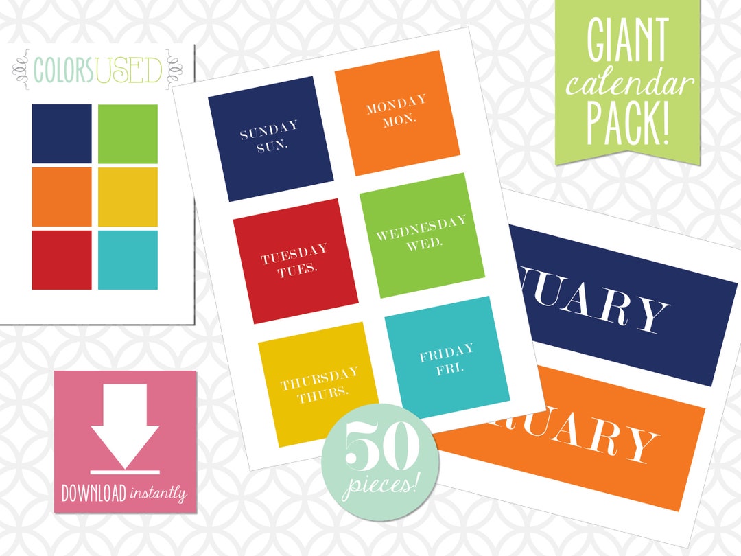 Printable Calendar Cut Out: Colorful 50 Piece Cut Out, Months, Days of ...