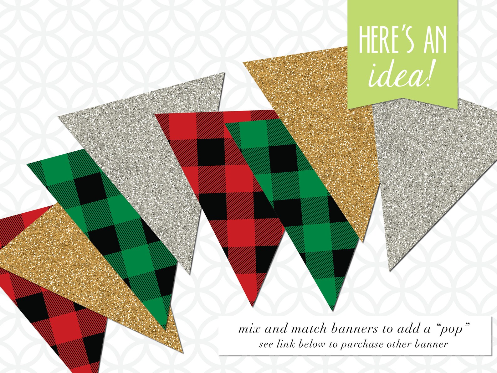 Printable Scarlett Red BUFFALO PLAID Pennant Flag Banner: Triangle ...