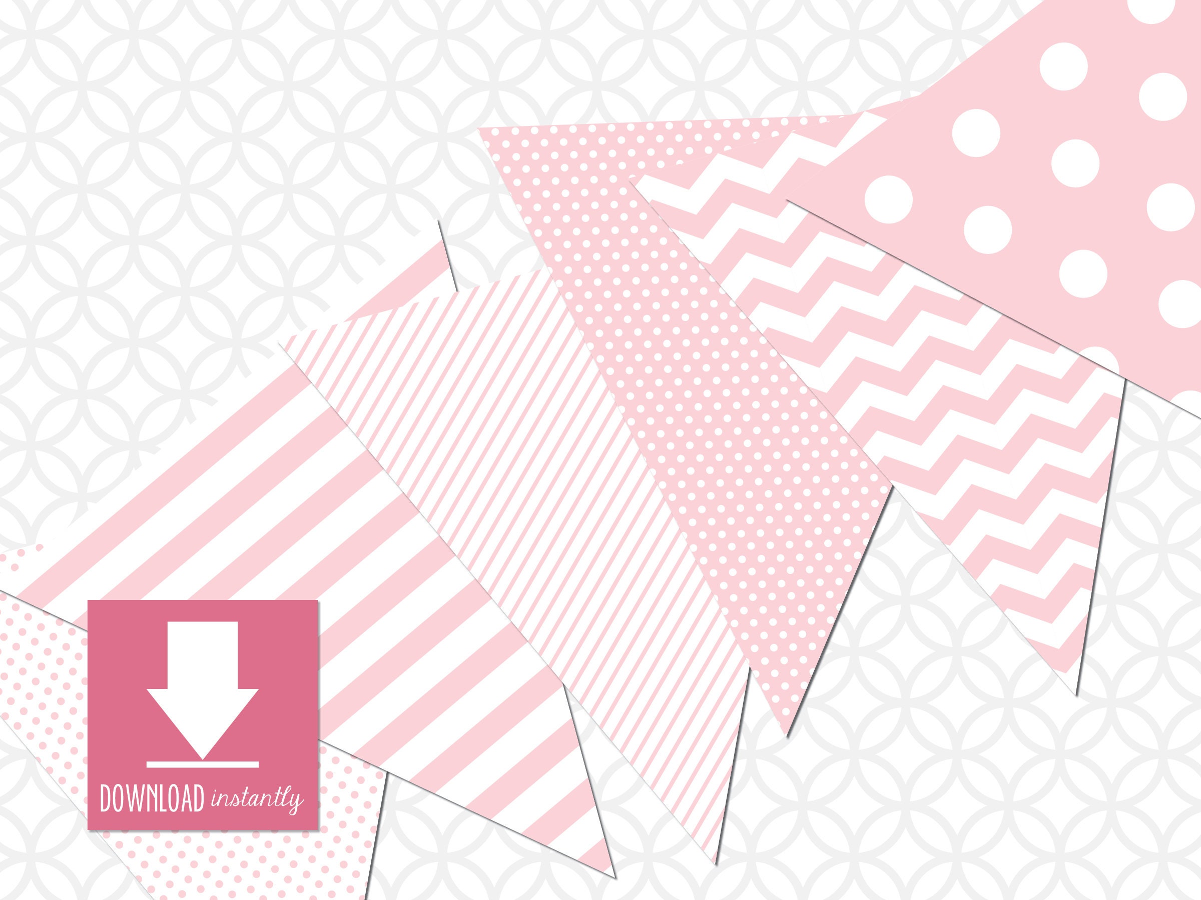 Printable Assorted Pennant Flag Banner: Blush Pink (instant Digital ...