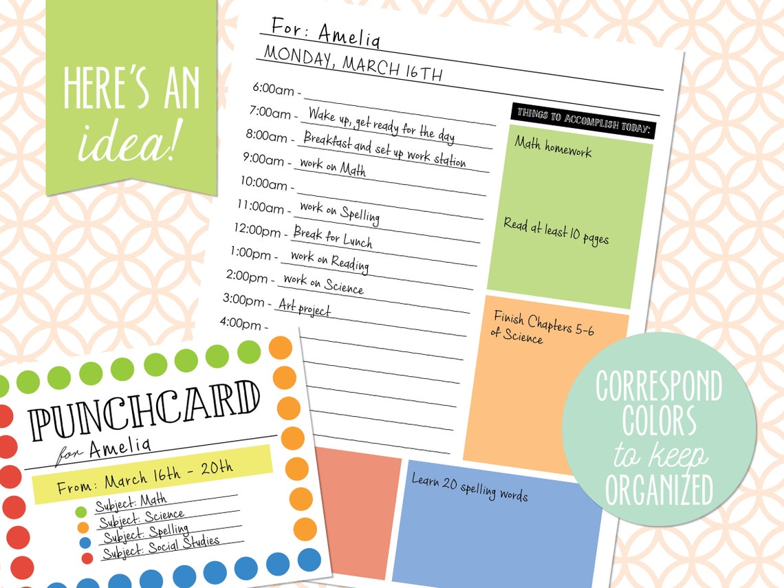 Printable Hourly Schedule and Punchcard Homeschooling Home | Etsy