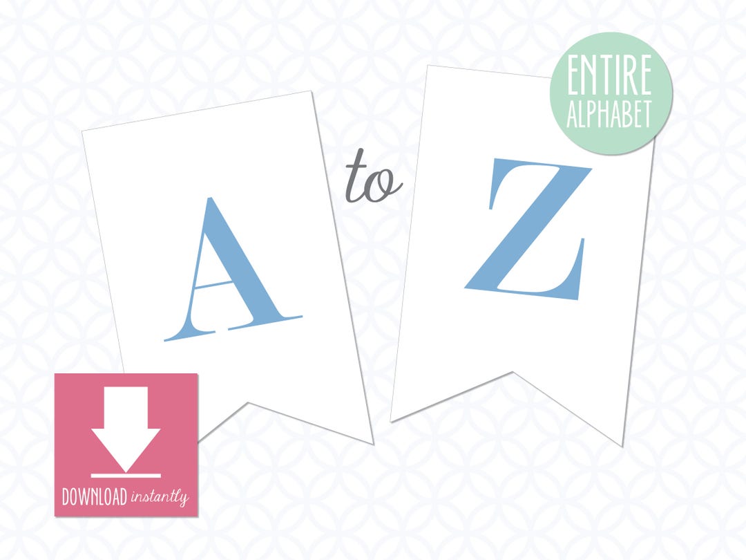 Printable Pennant Banner With Entire Alphabet, Blue and White Banner ...