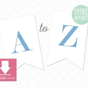 Printable Pennant Banner With Entire Alphabet, Blue and White Banner ...