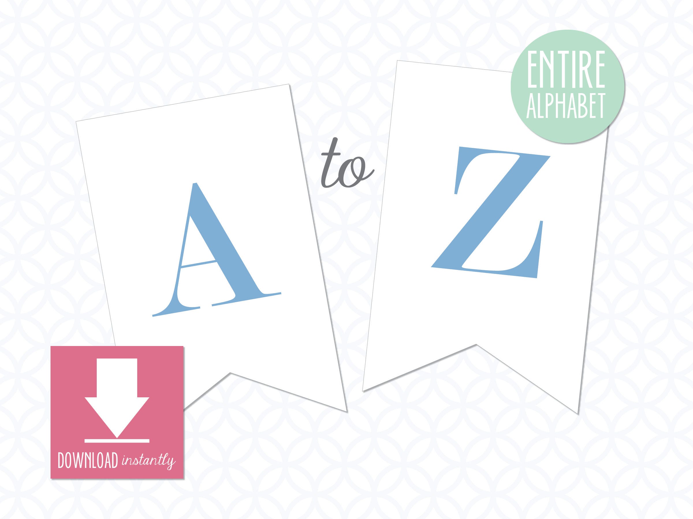 Printable Pennant Banner With Entire Alphabet, Blue and White Banner ...