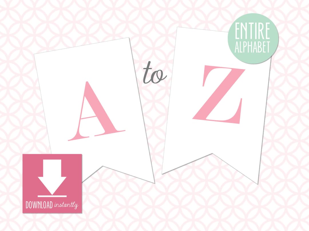 Printable Pennant Banner With Entire Alphabet, Pink and White Banner ...