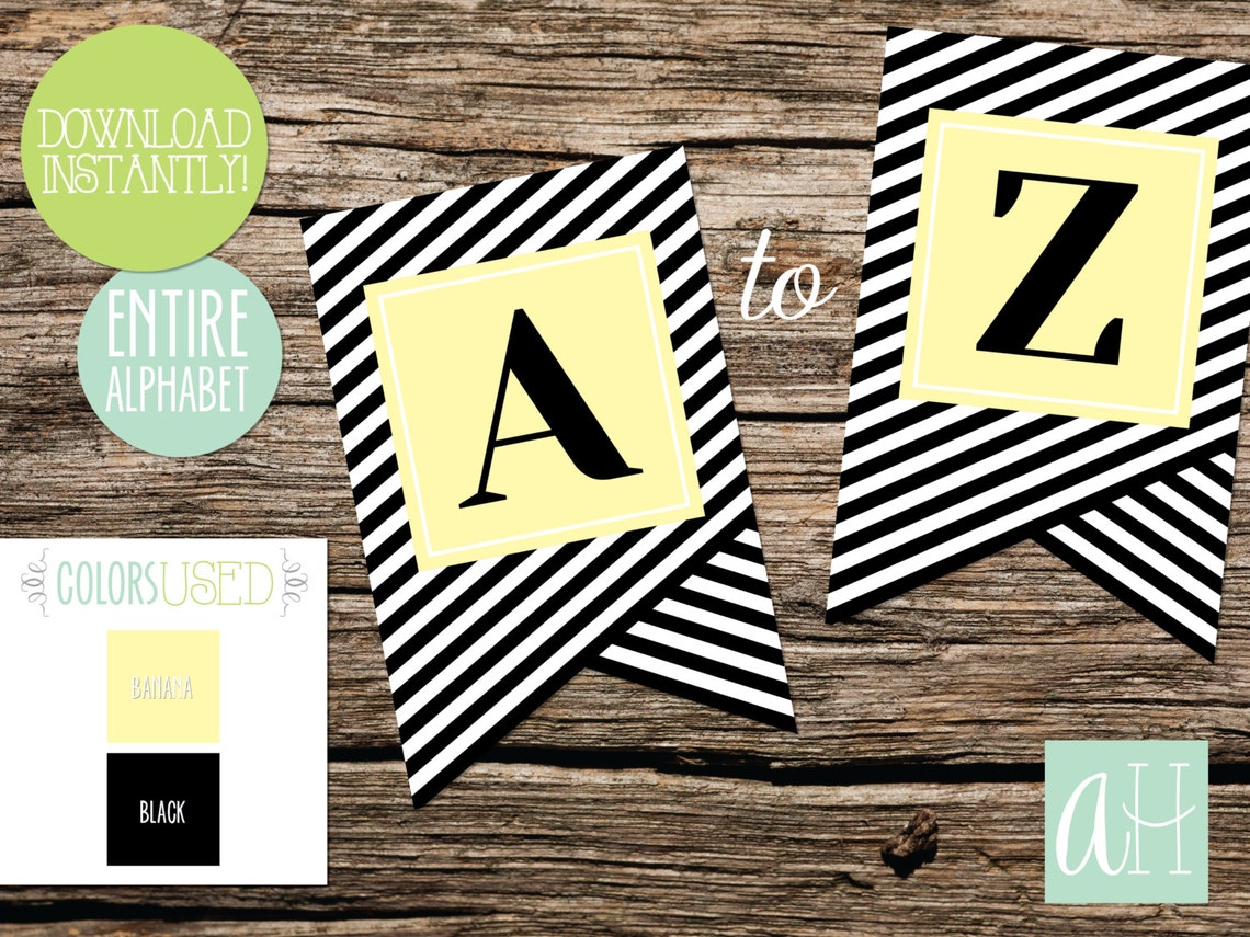 Printable Pennant Banner That Includes Entire Alphabet: Black - Etsy