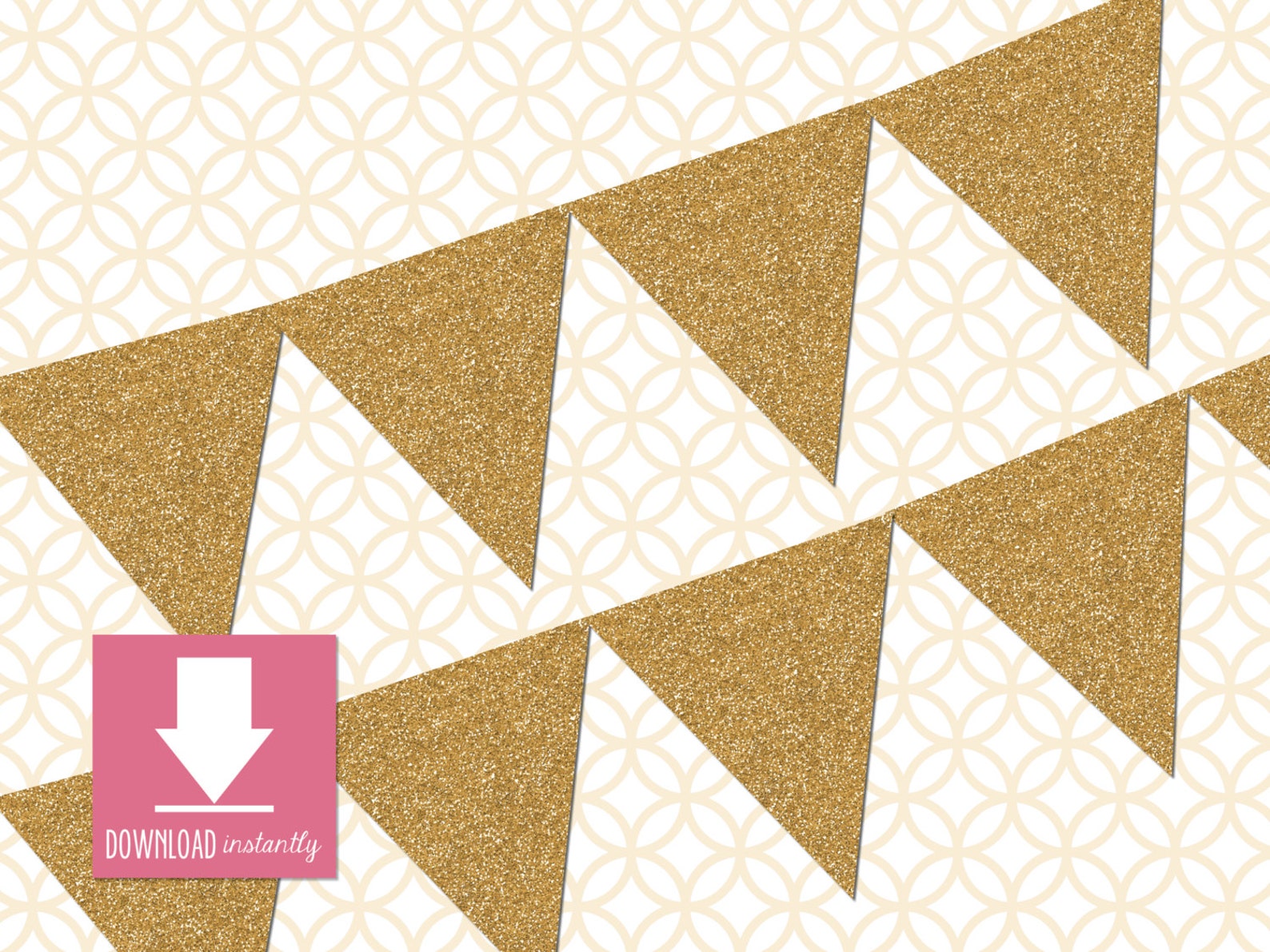 Printable GOLD GLITTER Pennant Flag Banner: (instant Digital Download ...