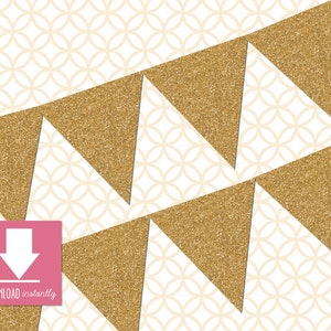 Printable GOLD GLITTER Pennant Flag Banner: (instant Digital Download ...