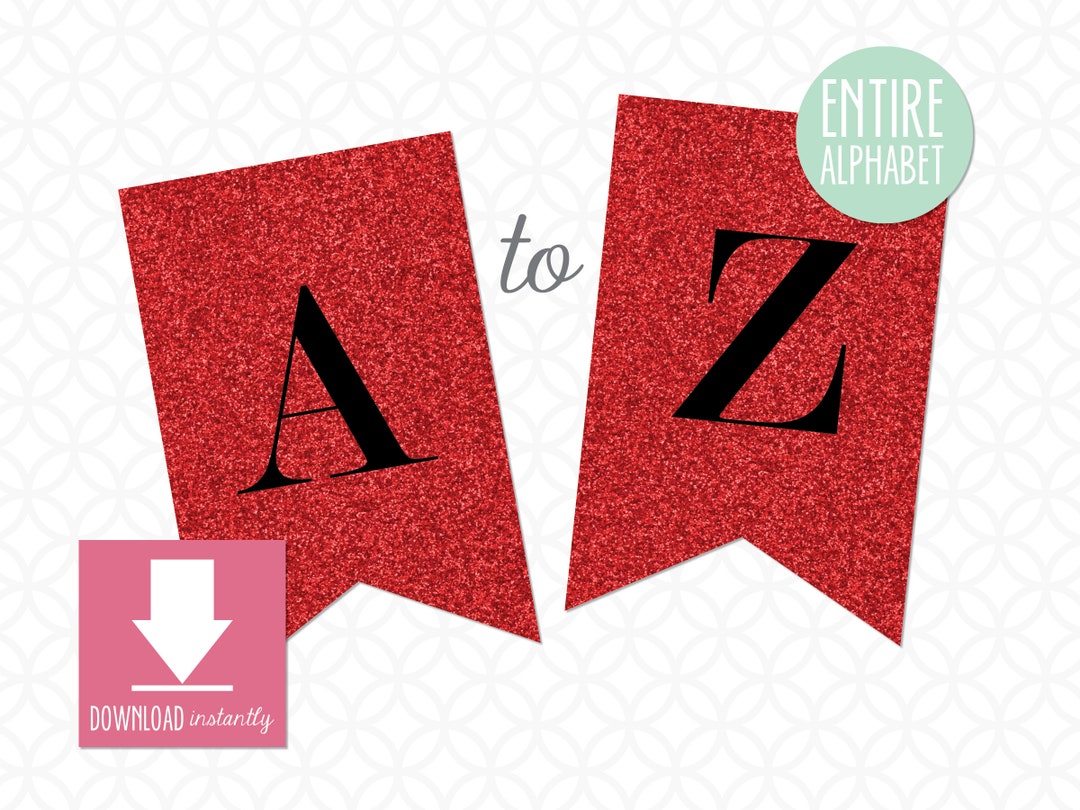 Printable Pennant Banner That Includes Entire Alphabet: Red Glitter ...