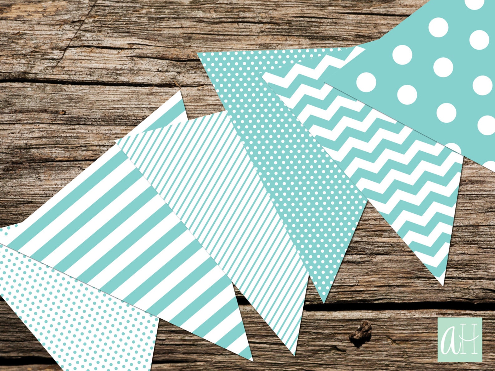 Printable Assorted Pennant Flag Banner: Turquoise instant Digital ...