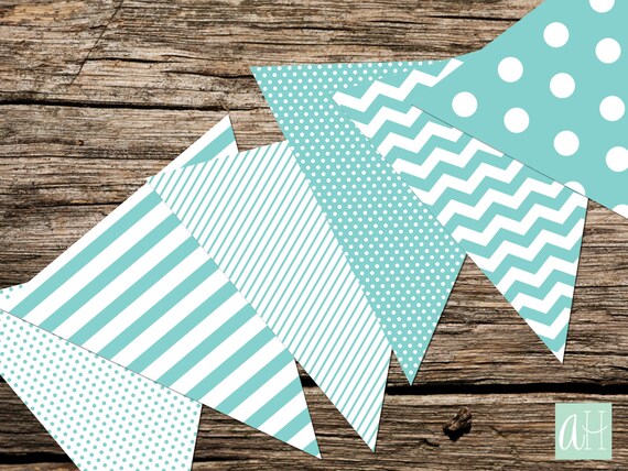 Printable Assorted Pennant Flag Banner: Turquoise instant - Etsy