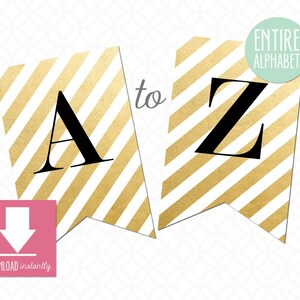 Printable Pennant Banner That Includes Entire Alphabet: Gold Foil Look ...