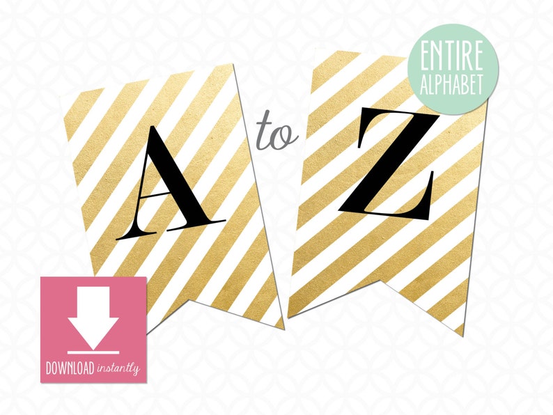 Printable Pennant Banner That Includes Entire Alphabet: Gold - Etsy