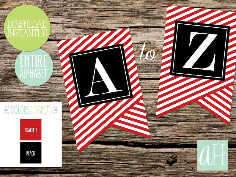 Printable Pennant Banner That Includes Entire Alphabet: Black and Red ...
