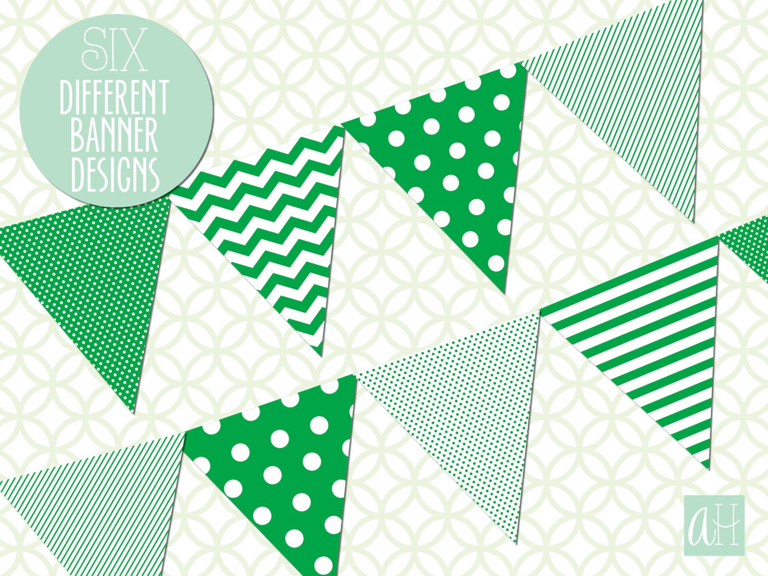 Printable Assorted Pennant Flag Banner: Kelly Green instant Digital ...