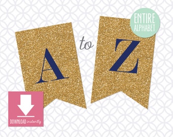 Printable Pennant Banner That Includes Entire Alphabet: Gold | Etsy