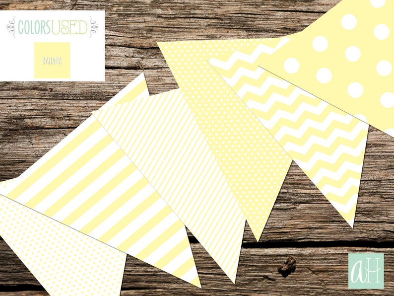 Printable Assorted Pennant Flag Banner: Banana Yellow, Pastel Yellow ...