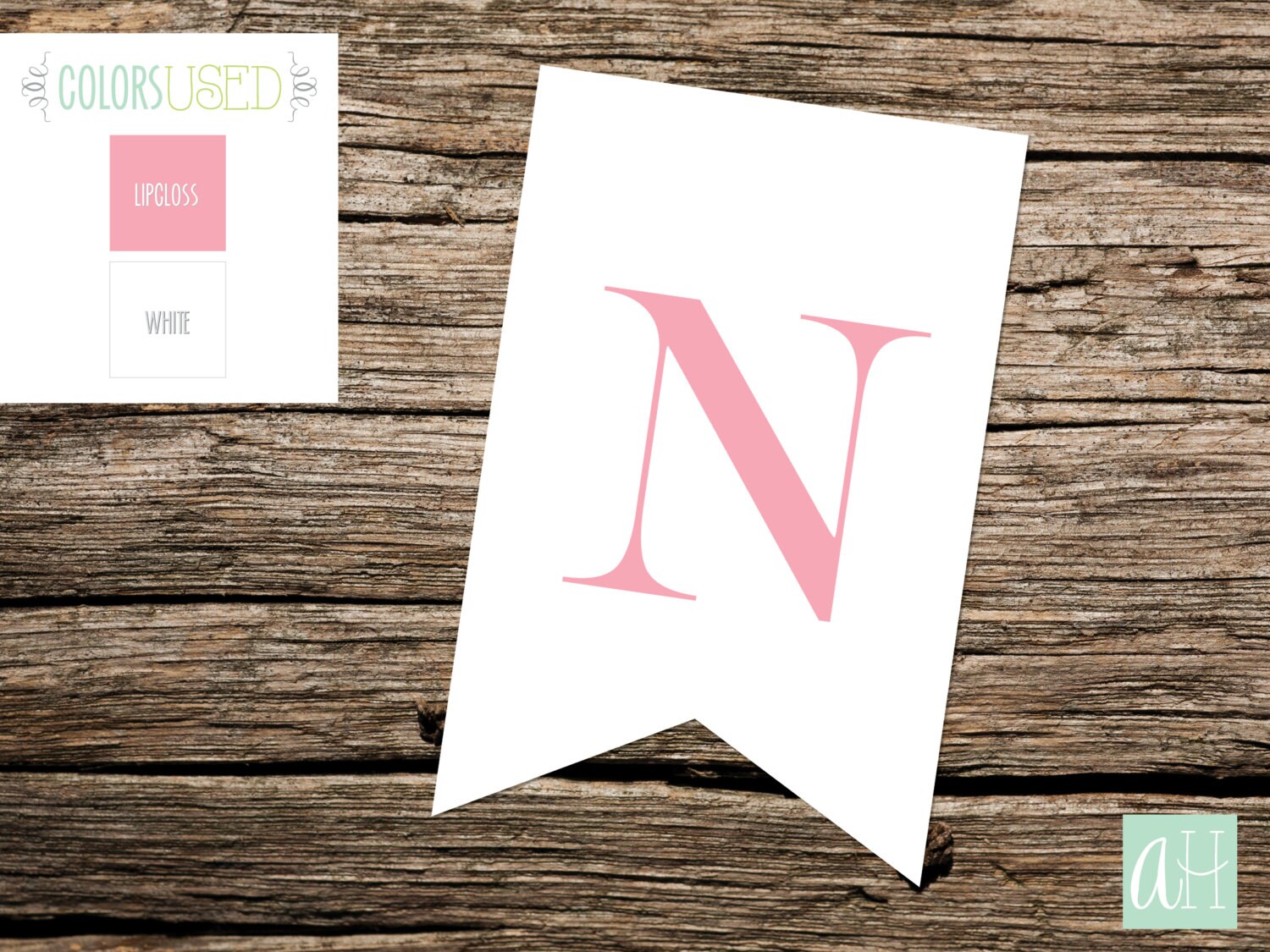 Printable n Pennant Banner: Instant Download, Pink and White, Mix and ...