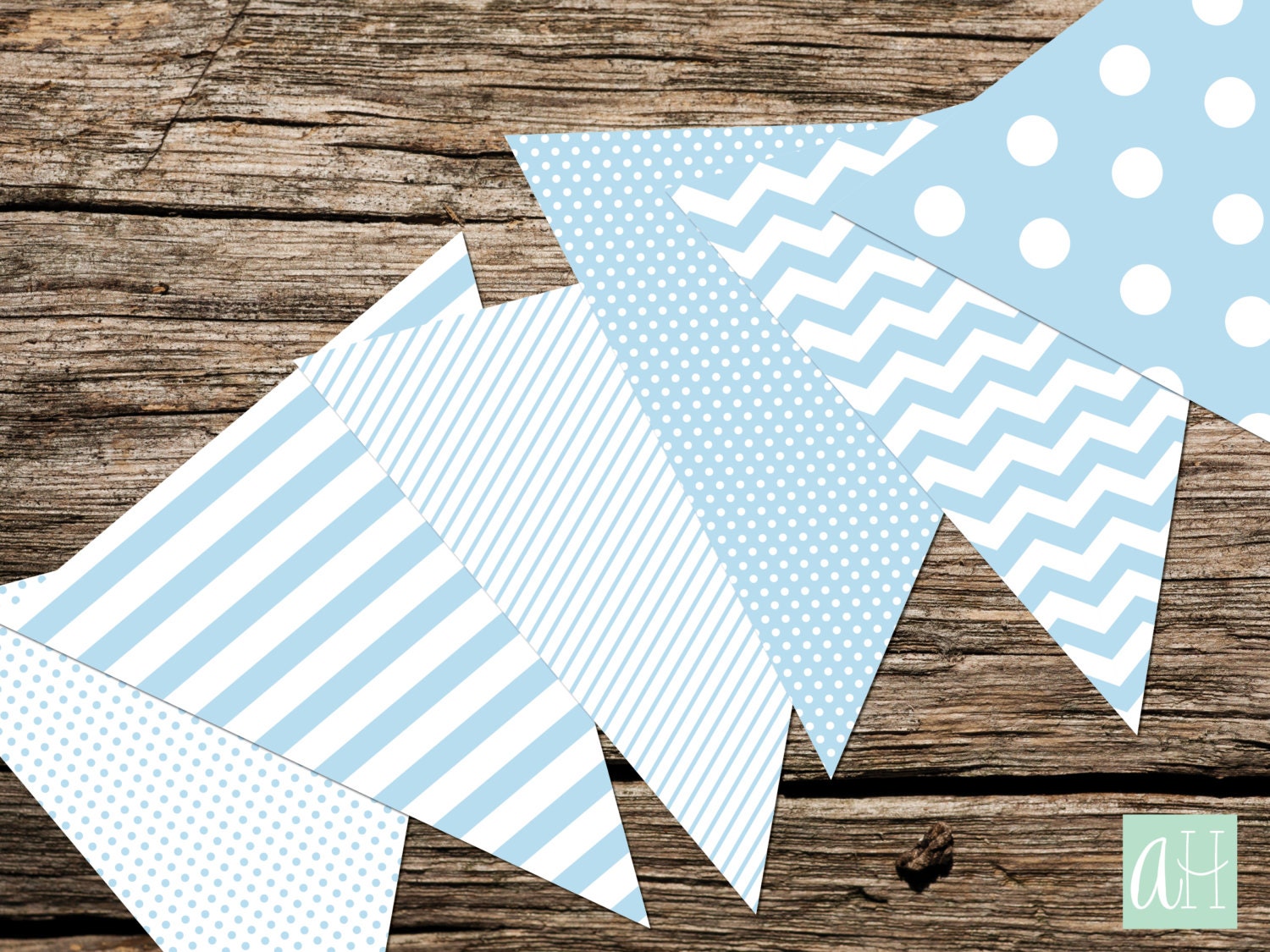 Printable Assorted Pennant Flag Banner: Sky Blue (instant Digital ...