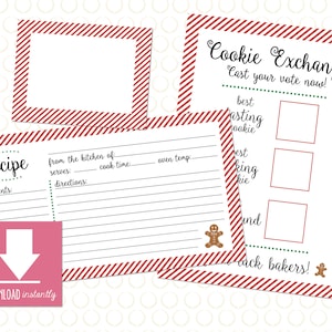Cookie Exchange Recipe Card and Voting Ballot for Christmas Party, Bake ...