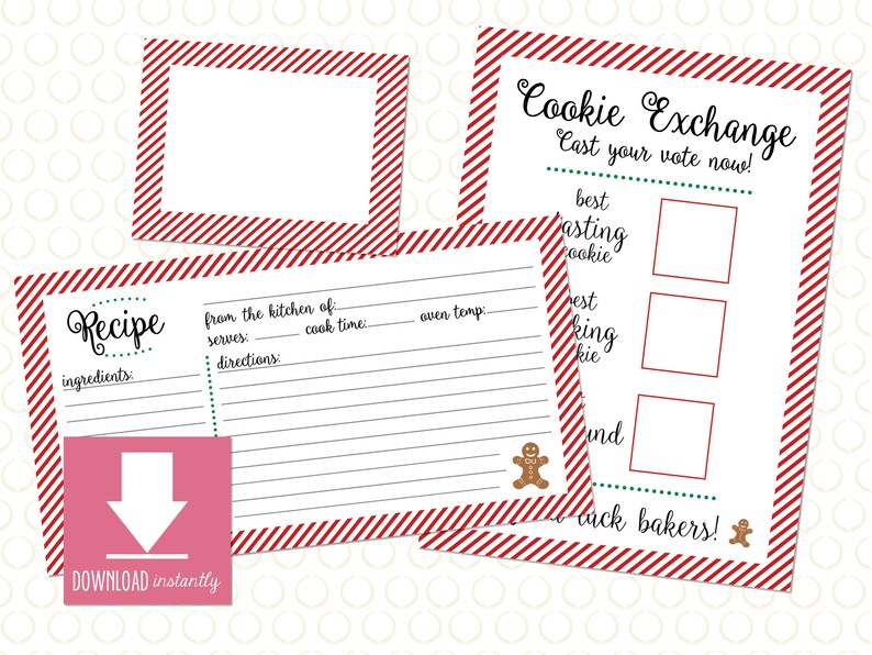Cookie Exchange Recipe Card and Voting Ballot for Christmas Party, Bake ...