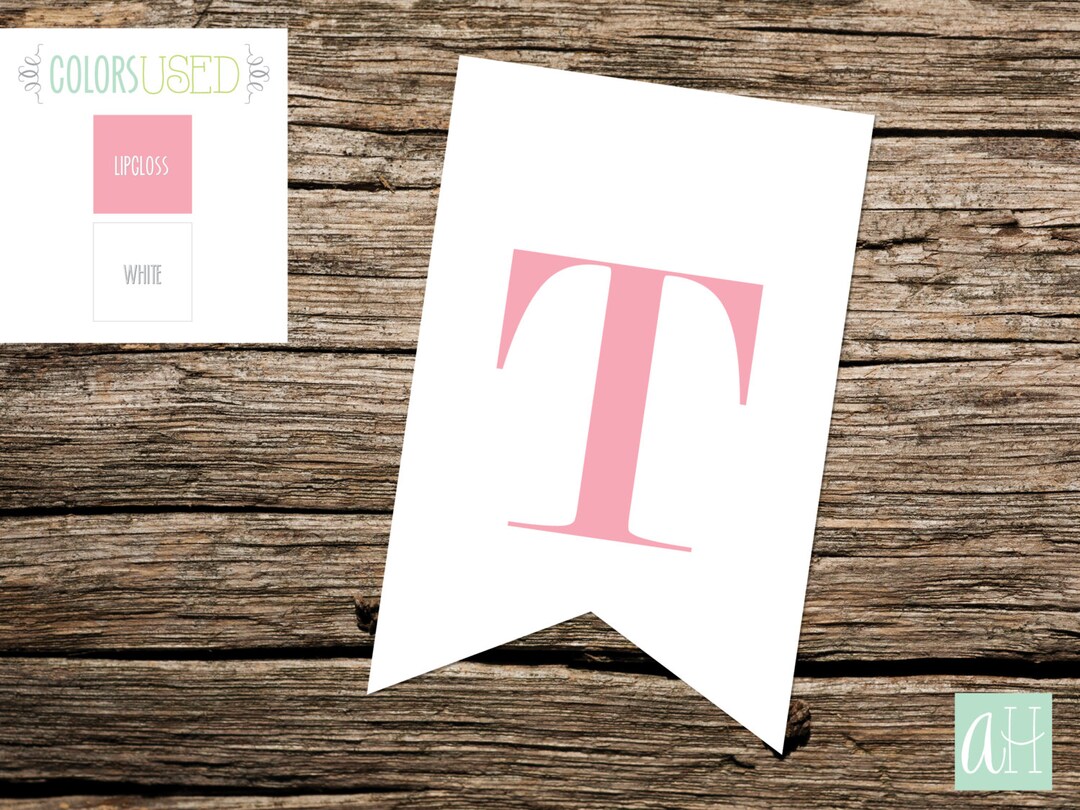 Printable "t" Pennant Banner: Instant Download, Pink and White, Mix and ...