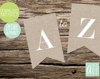 Printable Pennant Banner That Includes Entire Alphabet: Burlap | Etsy
