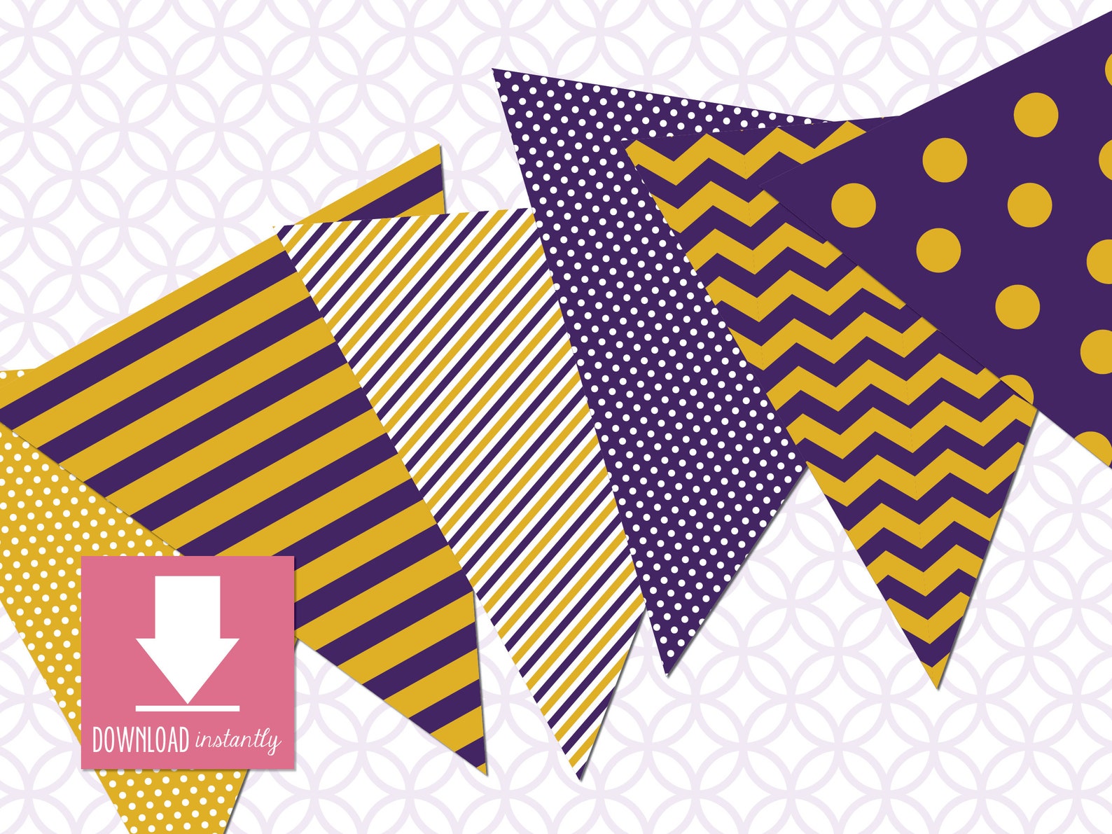 Printable Assorted Pennant Flags: Purple and Gold Banner (instant ...