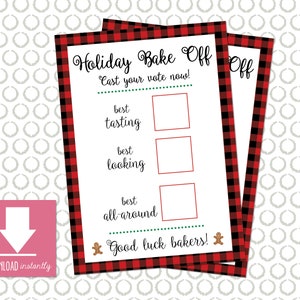 Holiday Bake off Voting Ballot Card for Christmas Party, Bake Off ...
