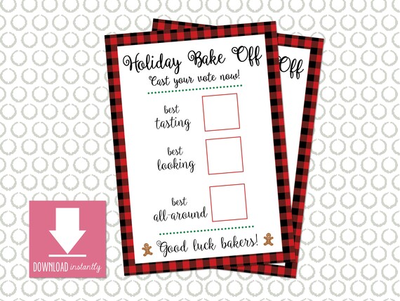Holiday Bake Off Voting Ballot Card For Christmas Party Bake Etsy