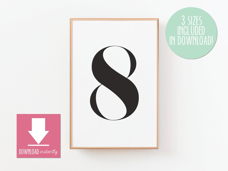 Printable Number 8: Sofortiger Download 3 Größen, 8,5 Zoll x 11 Zoll ...