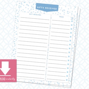 Printable Gifts Received Log With Thank You Card Sent Checklist, Bubble ...