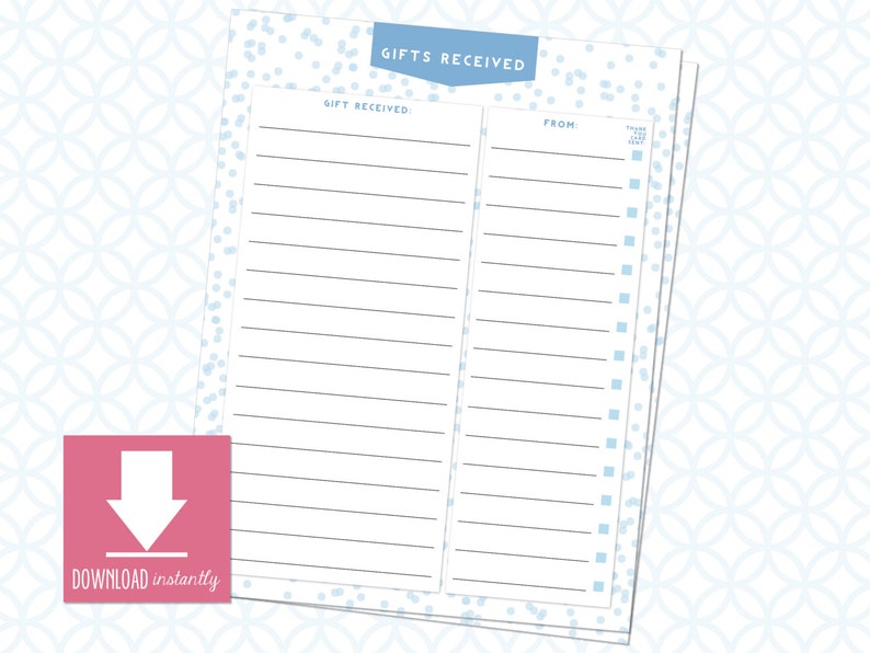 Printable Gifts Received Log With Thank You Card Sent Checklist, Bubble ...