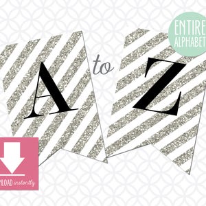 Printable Pennant Banner That Includes Entire Alphabet: Silver Glitter ...