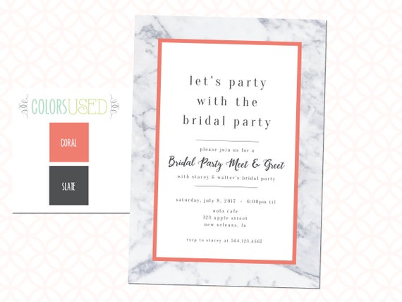 Printable Marble Look Bridal Party Meet and Greet Invitation | Etsy
