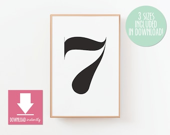 Printable Number 7 Number Seven Poster Black and White - Etsy Canada