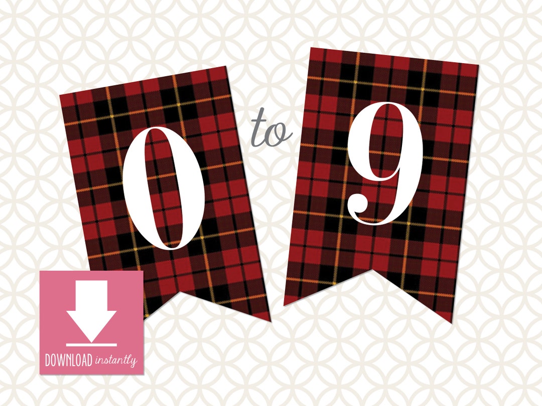 Printable Pennant Banner That Includes Numbers 0 Through 9: Red Tartan ...