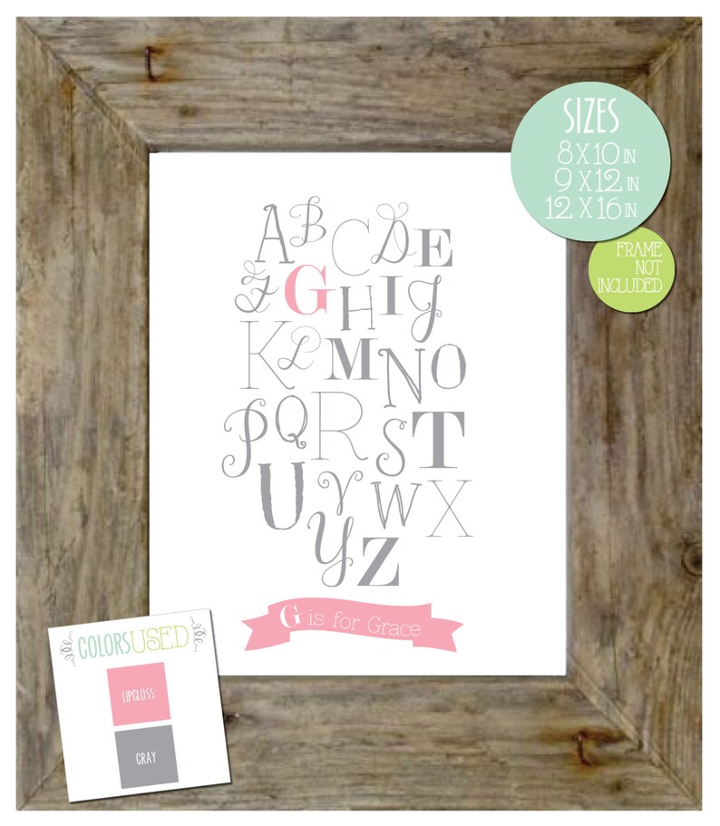 Printable Alphabet Sign With Child's Name Included script | Etsy