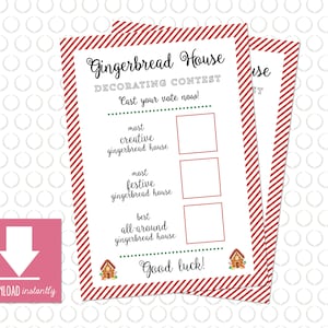 Gingerbread House Decorating Contest Voting Ballot for Christmas Party ...