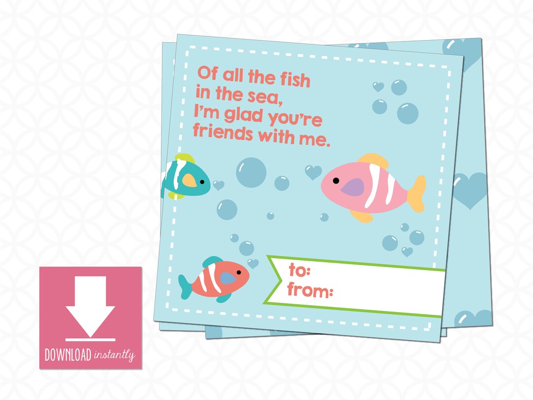 Printable of All the FISH in the Sea Valentine's Day Gift Tags: Instant ...