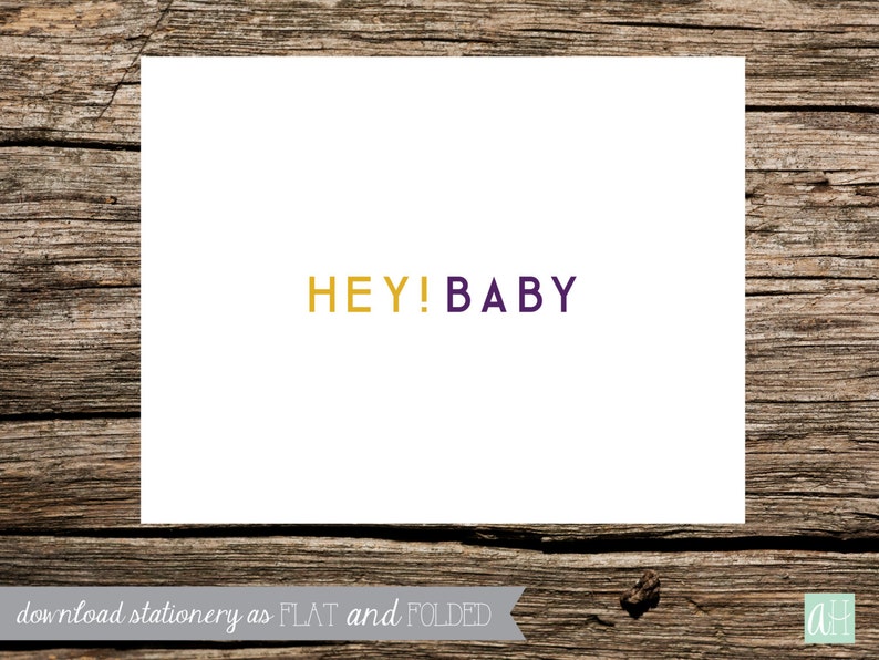 Printable Hey Baby Stationery: Instant Download as Flat and Folded ...