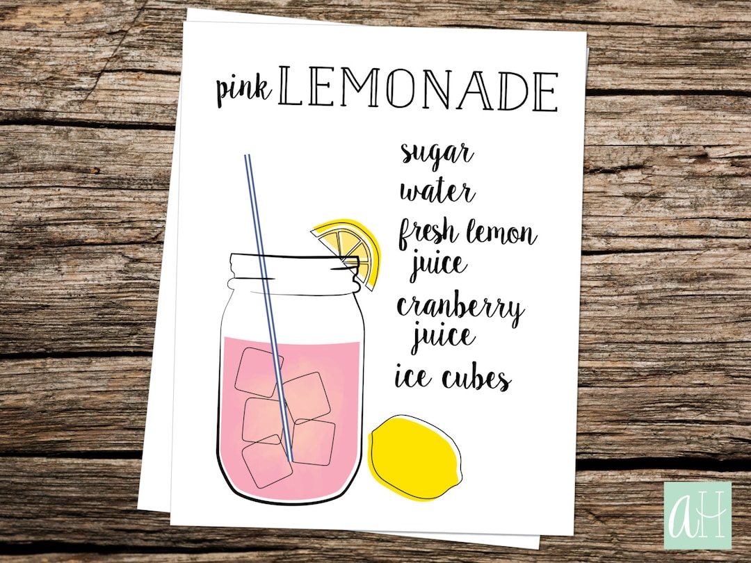 Printable Pink Lemonade Recipe Sign: Instant Download as an 8.5in X ...