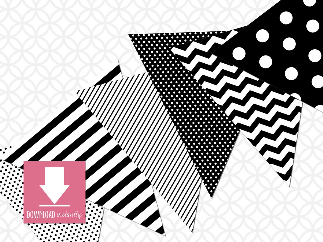 Printable Assorted Pennant Flag Banner: Black (instant Digital Download ...