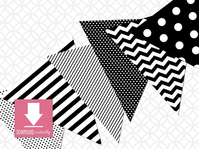 Printable Assorted Pennant Flag Banner: Black (instant Digital Download ...