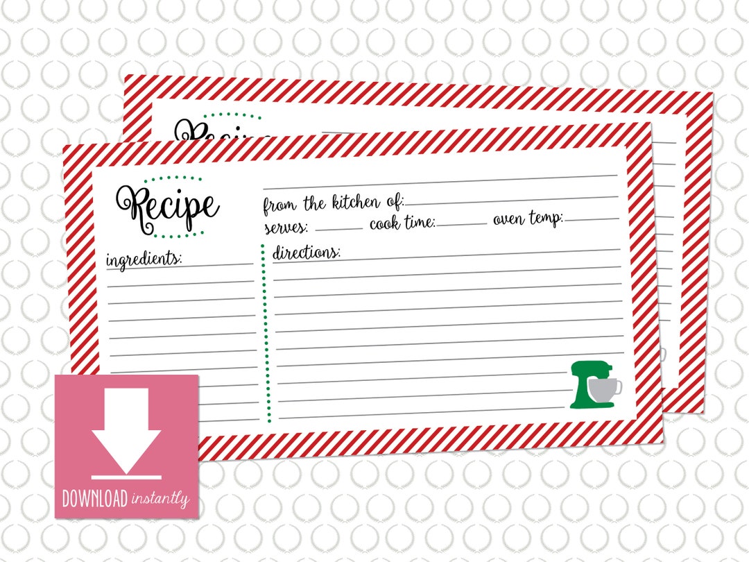 Printable Christmas and Holiday Recipe Card: Instant Download - Etsy