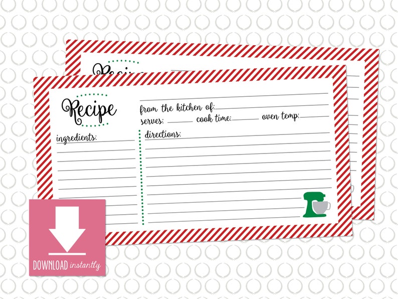 Printable Christmas and Holiday Recipe Card: Instant Download - Etsy