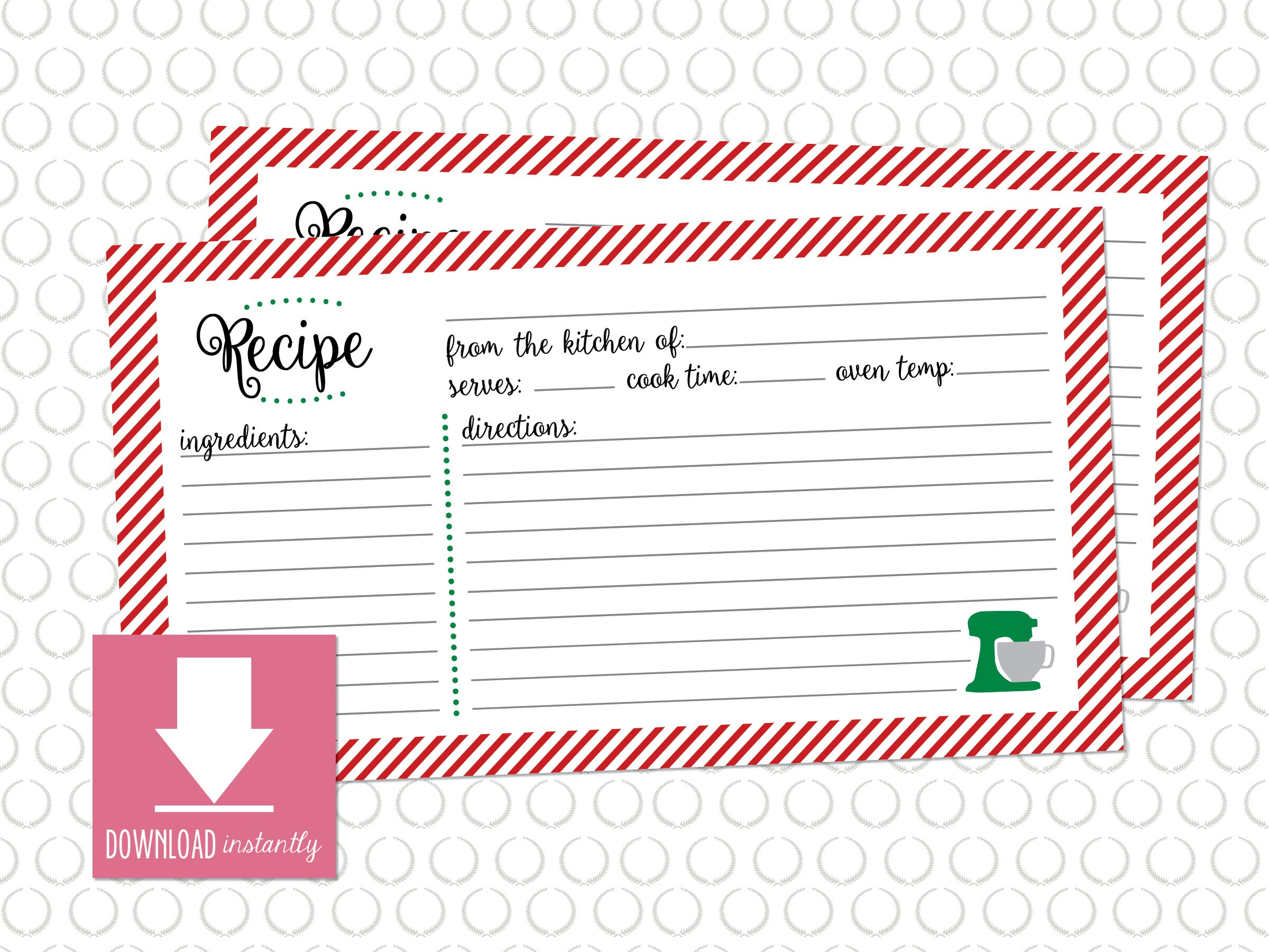 Printable Christmas and Holiday Recipe Card: Instant Download - Etsy