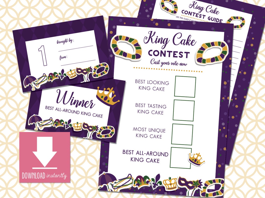 Printable 27 Piece Mardi Gras King Cake Contest Package: Instant ...