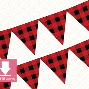 Printable Scarlett Red BUFFALO PLAID Pennant Flag Banner: Triangle ...