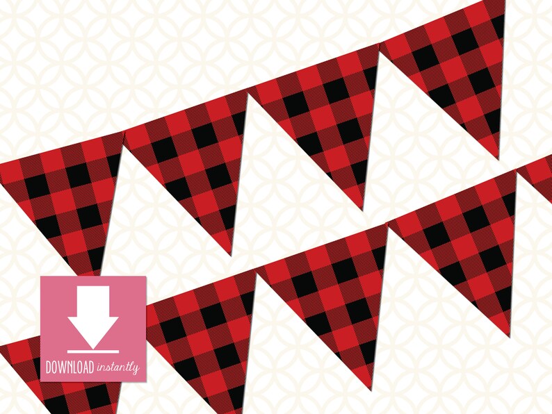 Printable Scarlett Red BUFFALO PLAID Pennant Flag Banner: Triangle ...