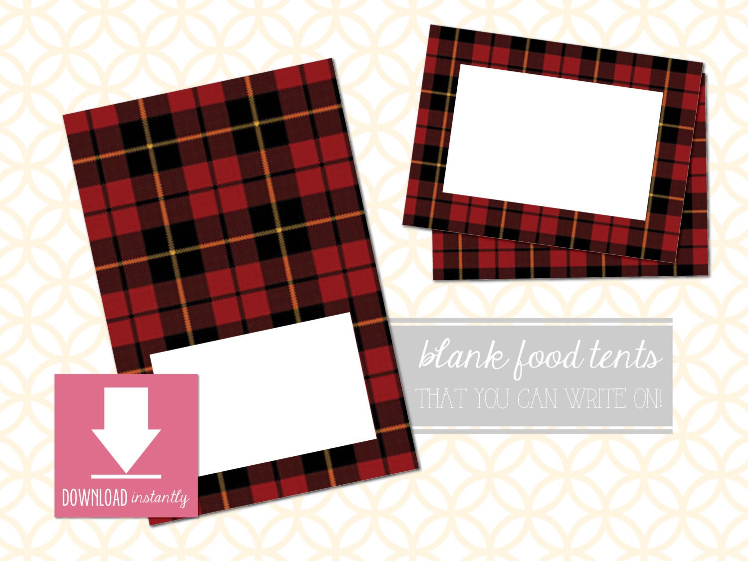 Printable Red Tartan Plaid Food Table Tent Cards Place Cards: Instant ...